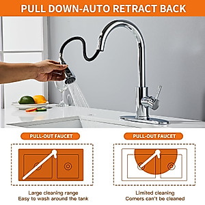 LOUEVIDO Kitchen Faucet with Pull Down Sprayer Chrome, High Arc Single Handle Sink Deck Plate, Commercial Modern RV Stainless Steel Faucets, Grifos De Cocina