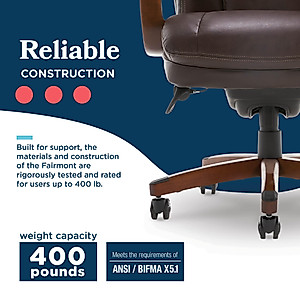La-Z-Boy Fairmont Big and Tall Executive Office Chair with Memory Foam Cushions, High-Back with Solid Wood Arms and Base, Bonded Leather, Big & Tall, Biscuit Brown