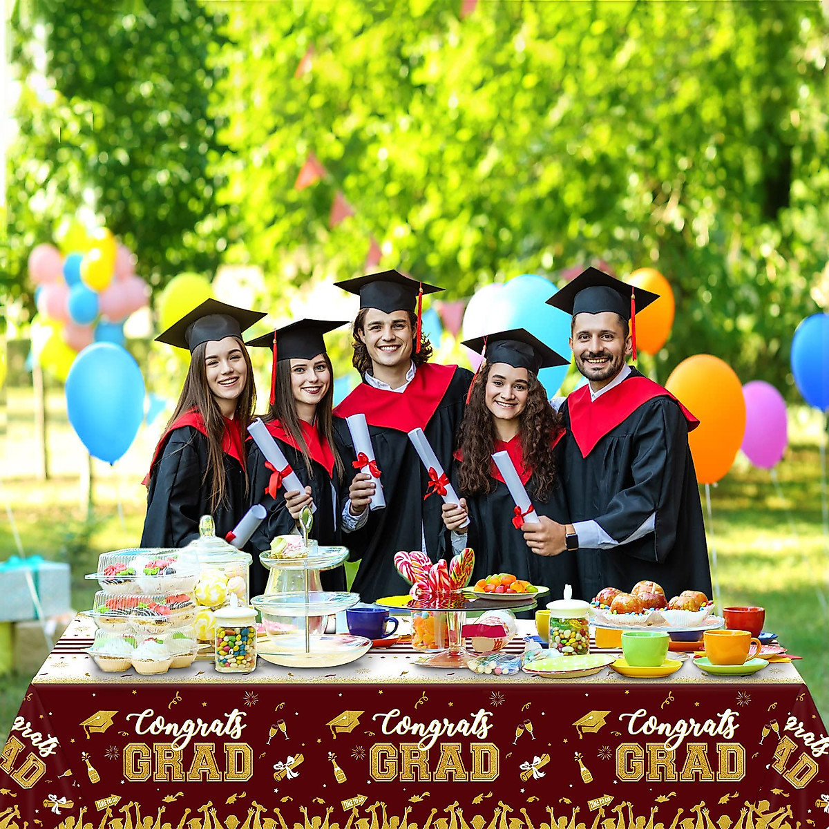 chiazllta Set of 3 Graduation Tablecloths Class of 2024 Congrats Grad Maroon Graduation Party Tablecover Decorations Party Supplies Large Size Plastic 54"x108"(Maroon & Gold)