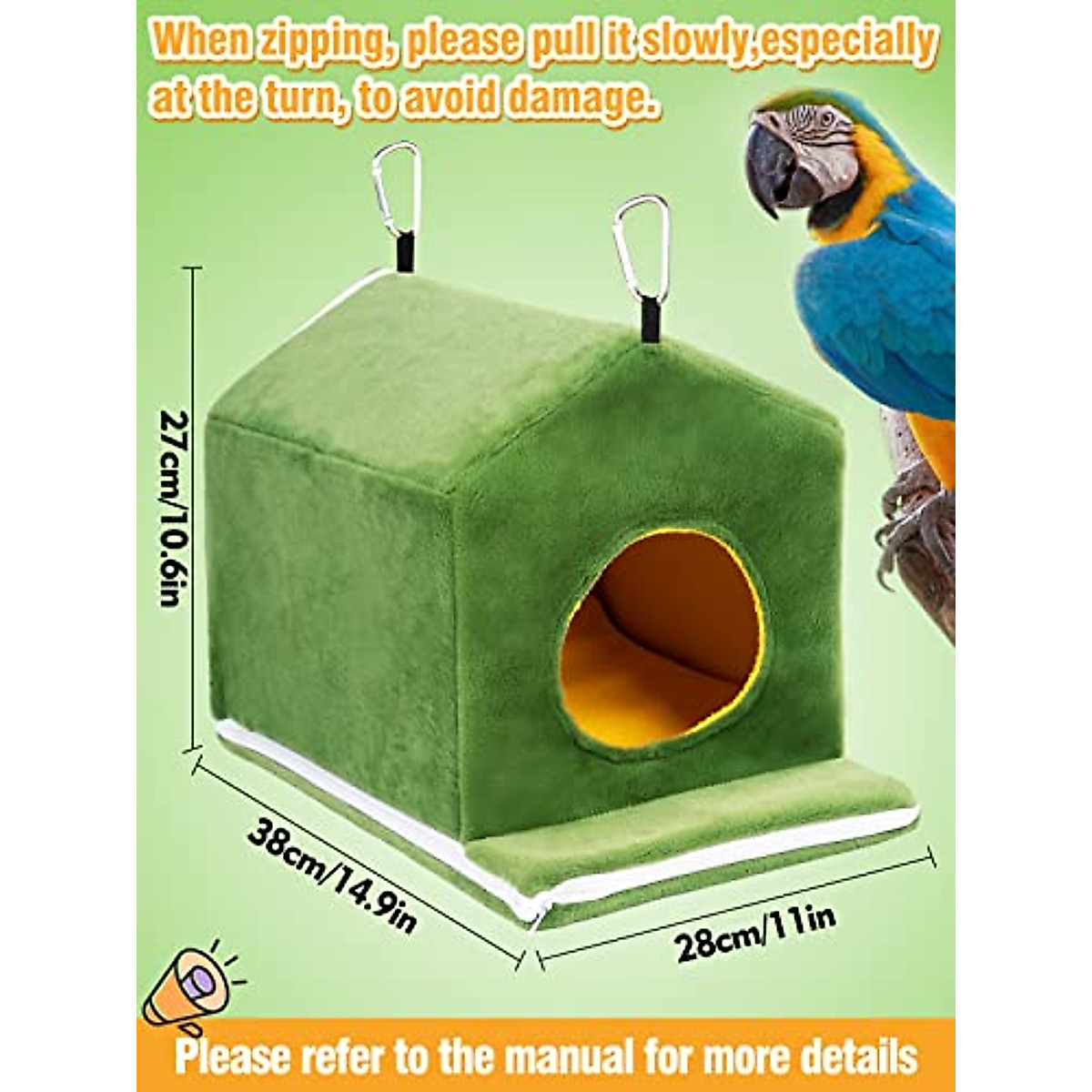 MEWTOGO Large Winter Warm Bird Nest House, Bird Bed for Cage, Novelty Plush Parrot Nest Snuggle Shed Hut, Easy to Install for Macaws Amazon Parrot African Grey Lovebirds