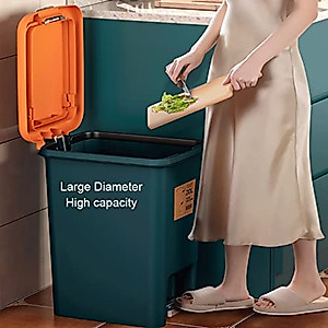 Trash bin Step-On Pedal Trash Can，Rectangular Spring Top Garbage Can with Lid，Large Plastic Garbage Bin for Bathroom Living Room Kitchen Reusable (Color : Orange)