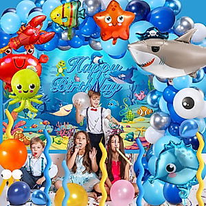 Capoda 143 Pcs Sea Party Supplies Birthday Backdrop Ocean Animal Balloons Ocean Theme Birthday Party Decorations Ocean Balloons Background Banner for Ocean Beach Underwater Birthday Decor