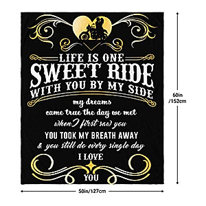 Mubpean Gifts for Motorcycle Lovers - Birthday Gifts for Men/Women - to My Husband/Wife Blanket 60"x50" - Romantic Gifts for Him/Her - Anniversary Birthday Gift Ideas for Couples Sweet Ride Motorcycle