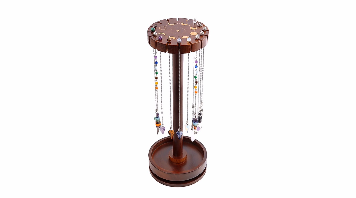 Ceiner Moon Phase Pendulum Display Stand with Tray, Wood Wiccan ...