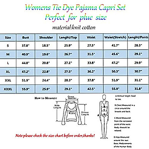 ENJOYNIGHT Women's Tie Dye Printed Pajama Sets Sleepwear Top with Capri Pants Lounge Sets with Pocket(X-Large, Blue Pink)