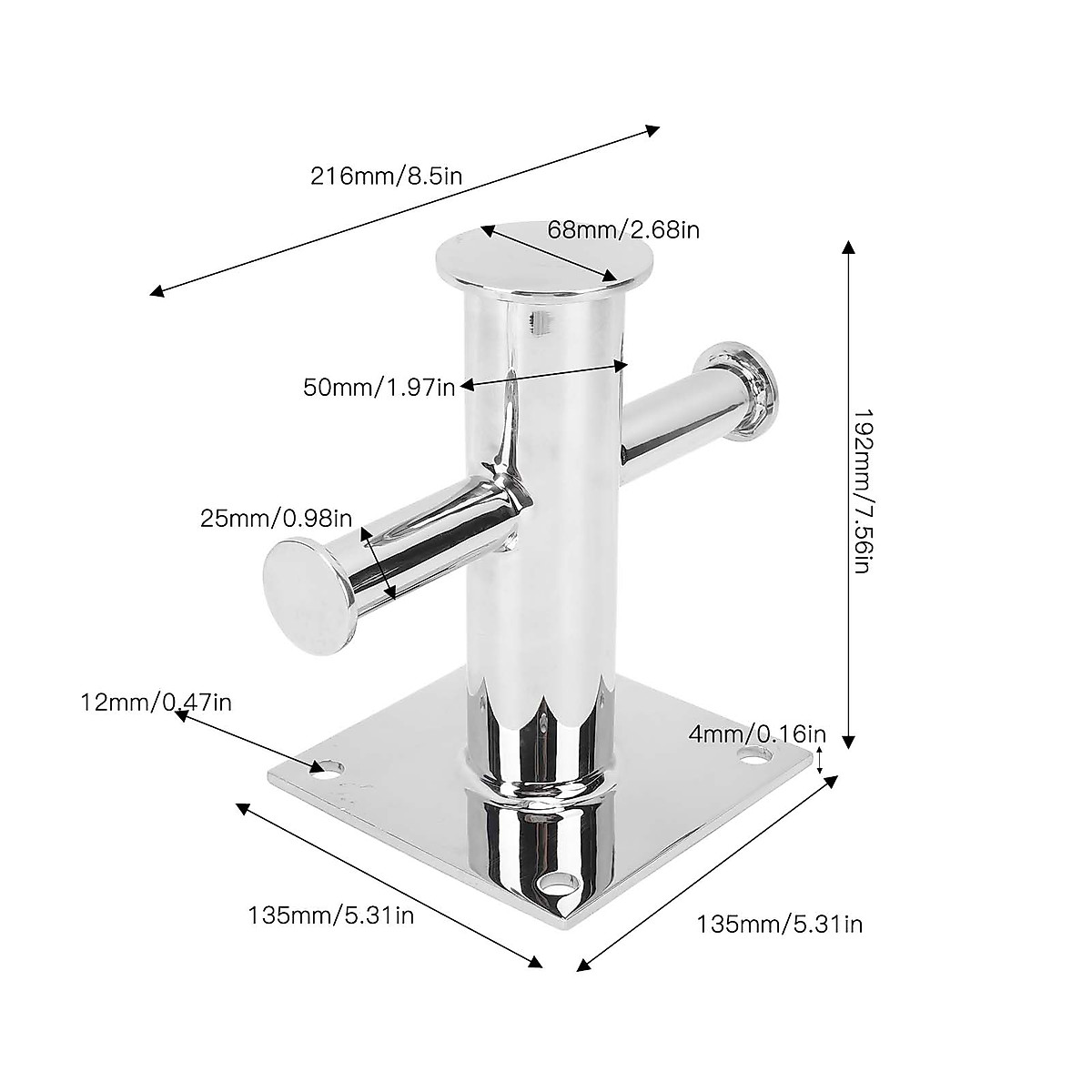 Marine Bollard, Mooring Cleat Bollard135mm Single Cross Bollard Heavy Duty Marine Grade 316 Stainless Steel for Yacht Fishing Boat