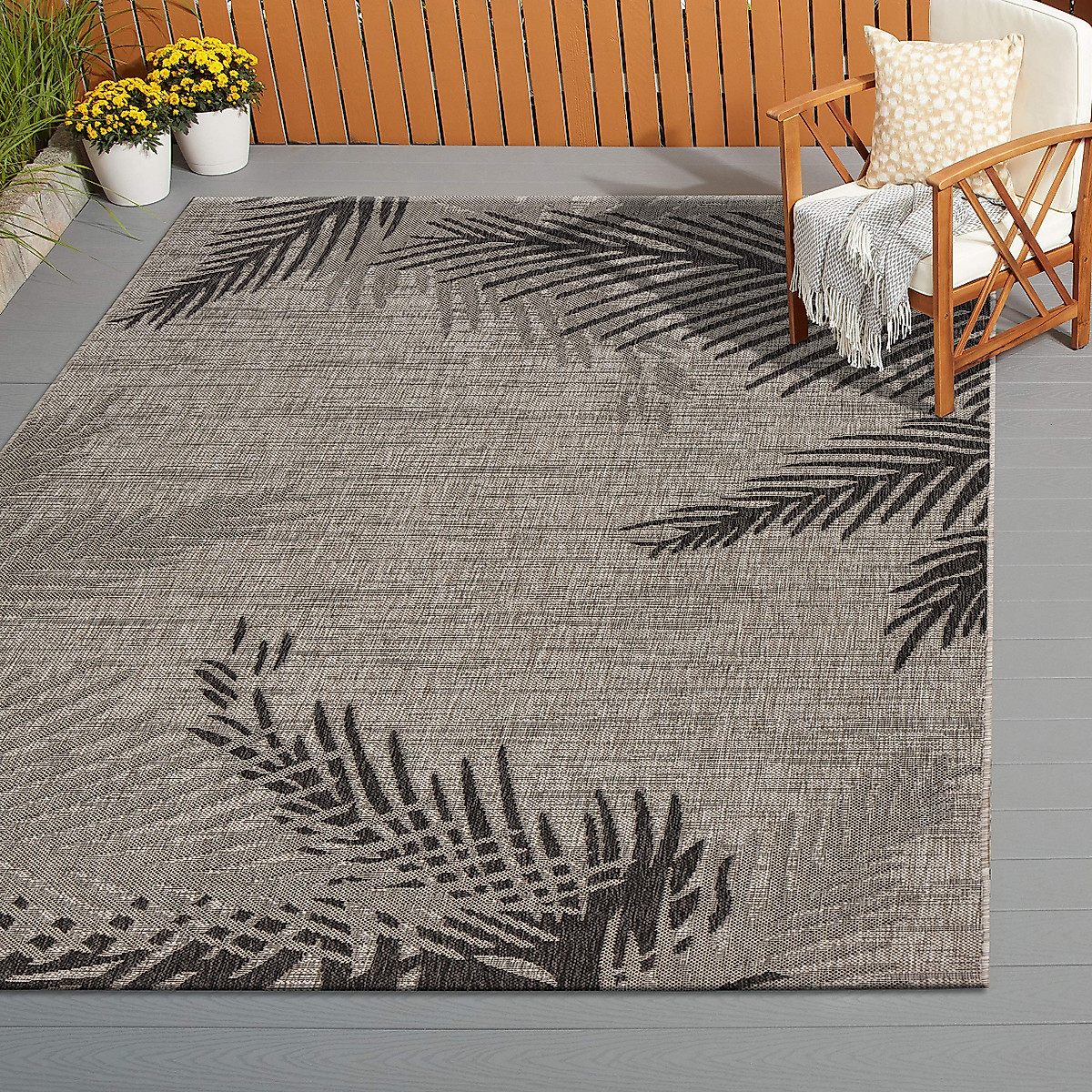 LR Home Captiva Shaded Palms Indoor/Outdoor Area Rug, 5' x 7', Beige/Black