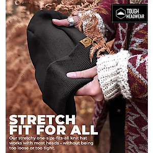 Tough Headwear Winter Beanie Knit Hat for Men & Women - Merino Wool Ribbed Cap - Warm & Soft Stylish Toboggan Skull Caps for Cold Weather - Basic - Black