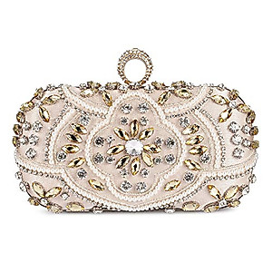 Tanpell Womens Beaded Clutch Bag Fashion Diamond Evening Handbag Bridal Purse for Wedding Party (Gold)