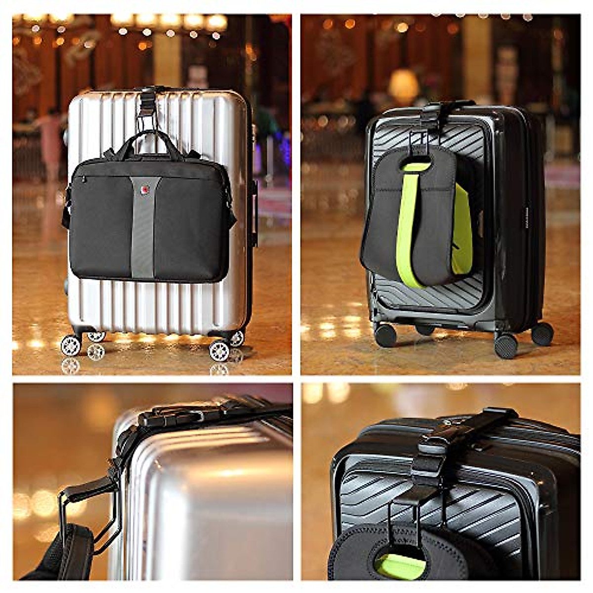 Luggage Hook Strap,J Hook for add a Bag Luggage,Multi Adjustment Bag Strap Hook with Hands Free(Black-Middle Size)