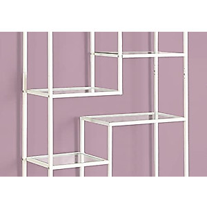 Monarch Specialties 7159 Bookshelf, Bookcase, Etagere, Office, Bedroom, Metal, Tempered, Contemporary, Modern Bookcase-72, 32" L x 12" W x 72" H, White/Clear Glass