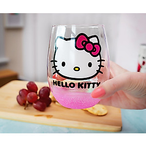 Silver Buffalo Sanrio Hello Kitty Teardrop Stemless Wine Glass | Holds 20 Ounces