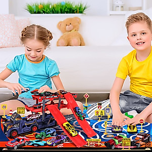Toddler Boys Toys for 3-4 Year Old,Large Transport Cars Carrier Set Truck Launcher Toys with 8 Die-cast Vehicles Truck Toys Cars,Ideal Gift Toys for Kids Age 3-7