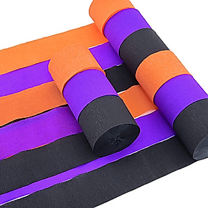 Hapeper 9 Rolls Crepe Paper Streamers for Halloween Themed Party Decorations, 82 Feet/Roll, Purple, Orange, Black