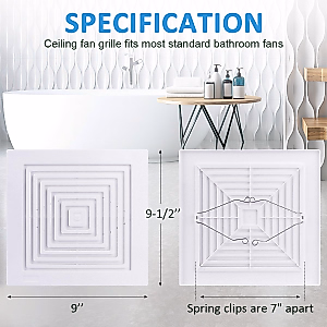 WKZO 2-Pack 97011723 Bathroom Ceiling Fan Grille with Springs Replacement Parts for Square Ceiling or Wall-Mount Exhaust Fan Cover Fits Models 663,670,671,675,688,689,Ventilation Fan
