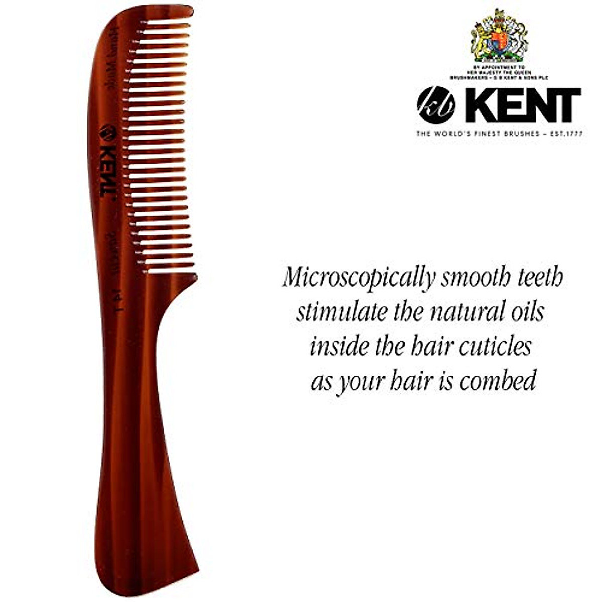 Kent 14T Large all Coarse Hair Detangling Comb, Wide Teeth for Long Thick Curly Wavy Hair. Hair Detangler Comb For Wet and Dry. Rake Comb Saw-Cut from Cellulose and Hand Polished, Handmade in England