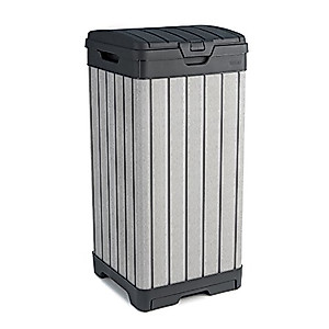 Keter Rockford Resin 38 Gallon Trash Can with Lid and Drip Tray for Easy Cleaning-Perfect for Patios, Kitchens, and Outdoor Entertaining, Grey