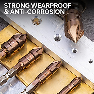 Countersink Drill Bit Set, M35 Cobalt HSS Countersink Drill Bits 6 Pieces 1/4 Inch Quick Change Hex Shank for Metal, Wood, Stainless Steel, Carbon Steel