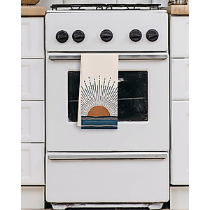 Abstract Boho Sun Sunshine Blue Sea Wave Kitchen Towels Tea Towels, 16 X 24 Inches Cotton Modern Dish Towels Dishcloths,Dish Cloth Flour Sack Hand Towel for Farmhouse Kitchen Decor,Boho Lovers Gifts