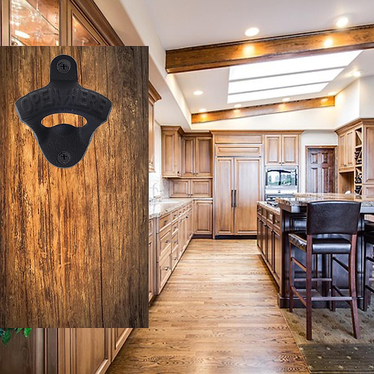 Luwanburg 6 PCS Black Cast Iron Beer Bottle Opener Wall Mounted Bottle Cap Opener Open Here for Man Cave Patio Bar