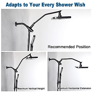 POP SANITARYWARE Shower Head with Handheld Matte Black, High Pressure 12 Inch Showerhead with Wand Built-in Power Wash, 71 Inch / 6 ft Hose, Press Button 4-Way Diverter, Adjustable Extension Arm