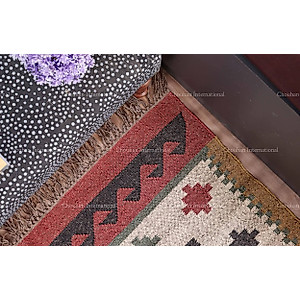 Chouhan International Kilim Rug Wool Jute Rug, Kilim Dhurrie Wool and Jute Rug Handmade for Living for Room (8x10 Ft) KLM- 11