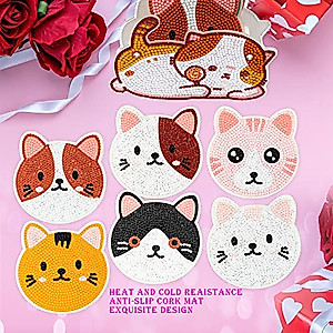 FEELOOK Diamond Painting Coasters with 3D Holder 6Pcs Cat Coasters DIY Diamond Art Crafts for Adults Kids and Beginners Art Craft Supplies Gift
