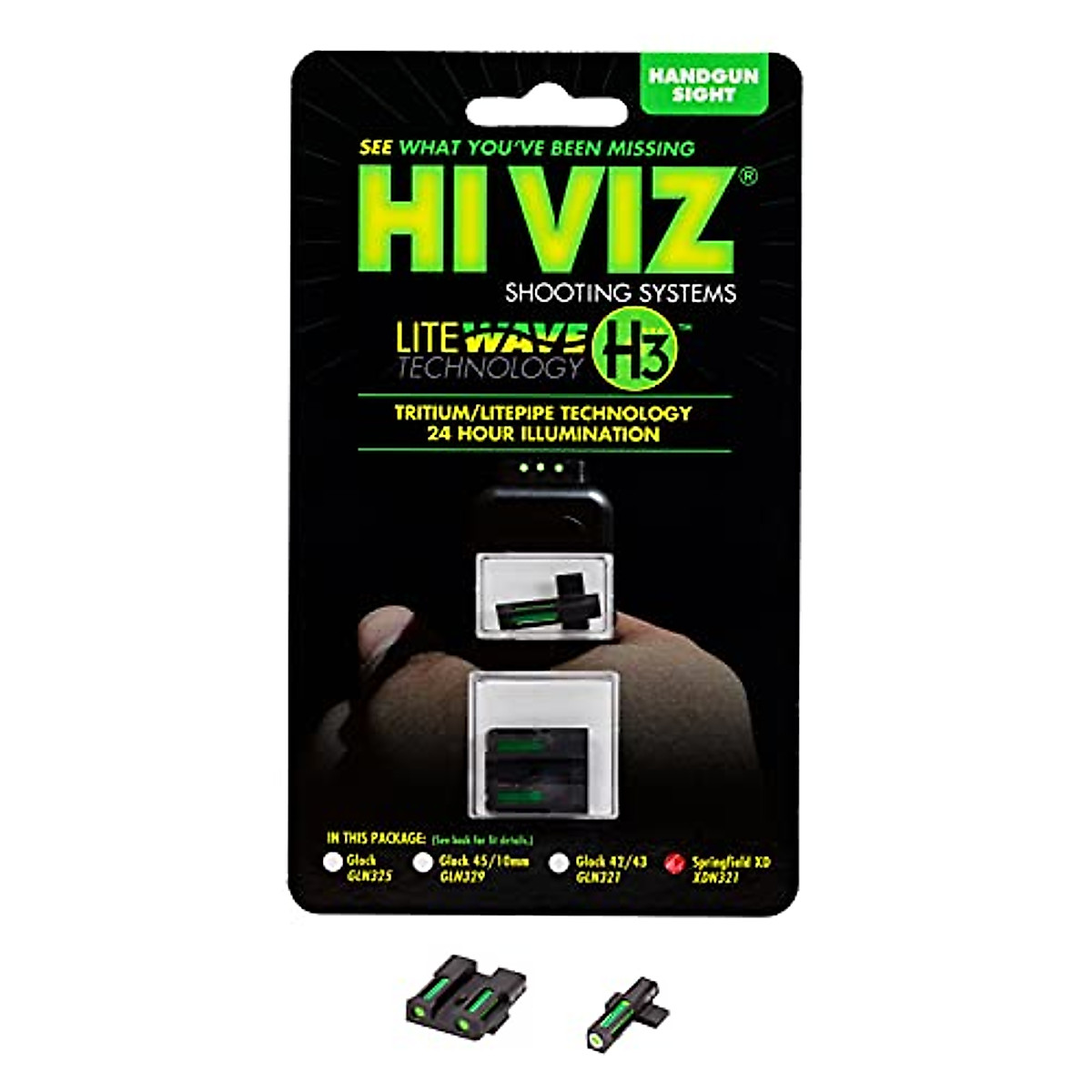 HIVIZ XDN321 Sight Systems, Litewave H3 Tritium/Litepipe, Springfield XD, XDS, XDE and XD-M Models