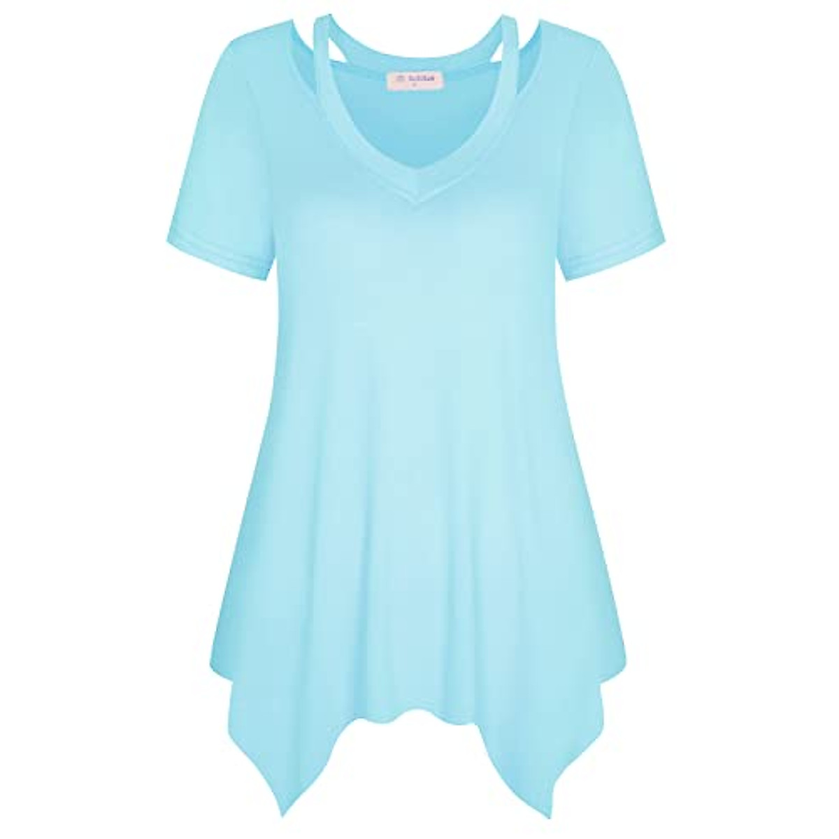 Bulotus Plus Size Tops for Women Casual Summer, V Neck Tops for Women Casual Summer Tunic Tops for Leggings for Women, Light Blue, XXX-Large