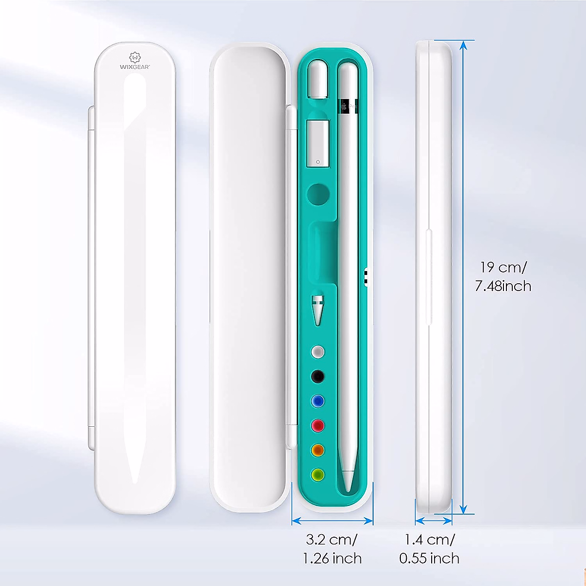 WixGear Case for Apple Pencil and Holder with Tip Storage Box for Apple Pencil 1st and 2nd Generation - Protective Carrying Case with Magnetic Cap Slot, 5 Silicone Cap Holders, Charging Adapter Slot