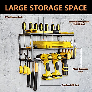 QUSIMI Wall Mounted Power Tool Organizer,Garage Space-Saving Tool Organizers and Storage,Metal Utility Shelf Storage Rack for Cordless Drill
