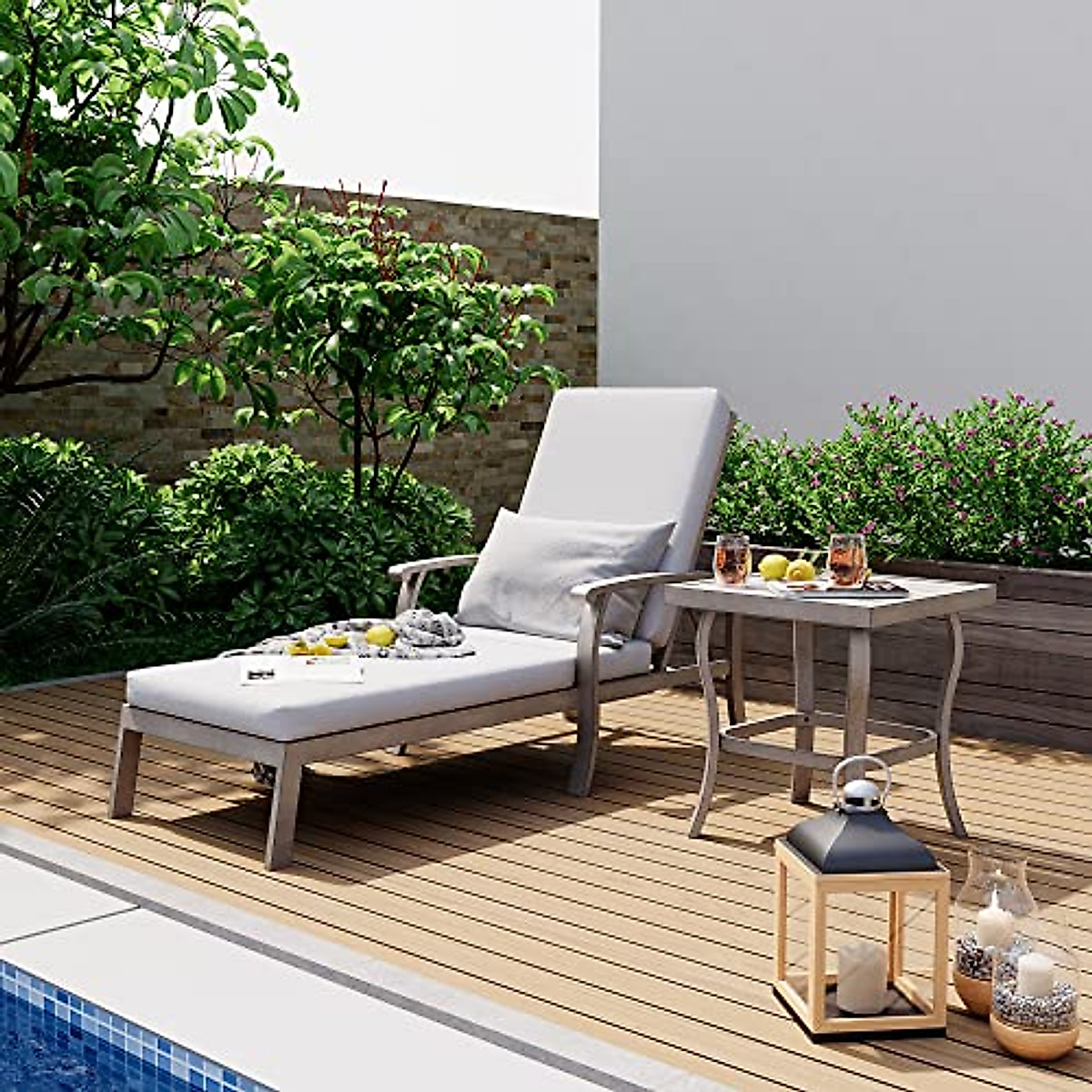 HAPPATIO Aluminum Patio Chaise Lounge Set 2 Pieces, Aluminum Patio Lounge Chair with Side Table, Pool Lounge Chair with Cushion, Outdoor Chaise Lounge Chair for Patio Deck Poolside (Gray)