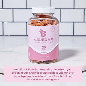 Bloom Nutrition HSN Biotin Gummies with Vitamin C, D, & Folic Acid | Hair Skin and Nails Supplement | Vegan Friendly, Gluten Free, Non-GMO, Pectin Based Blueberry Raspberry Gummy Bears | 60 Count