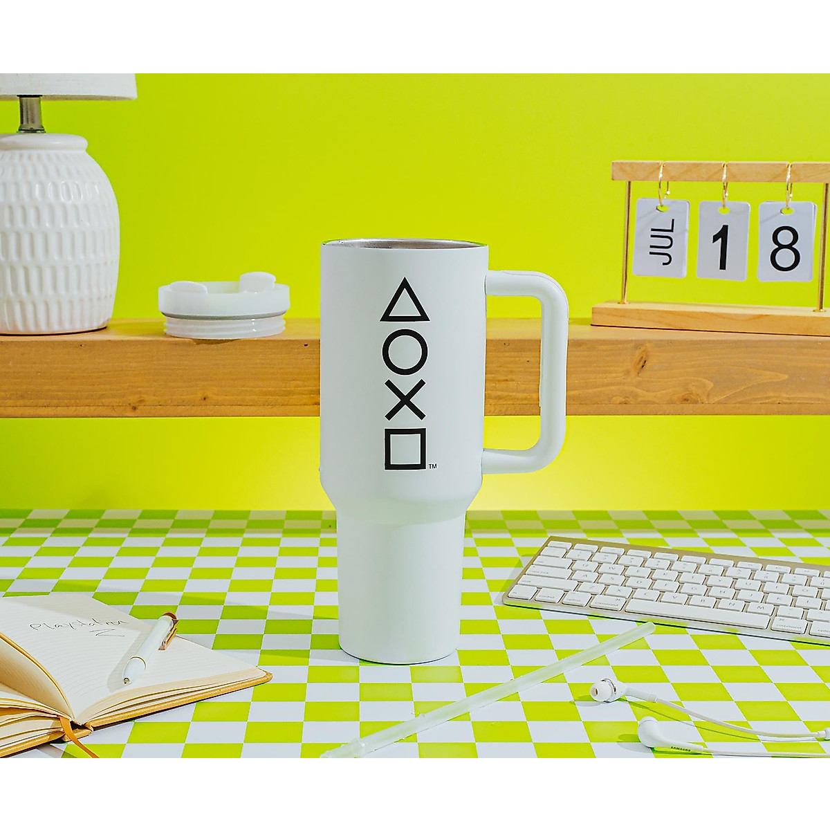 Pyramid America PlayStation Controller Icons Metal Travel Tumbler With Leak-Resistant Lid and Reusable Straw | Holds 40 Ounces