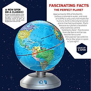 Discovery Kids 2-in-1 World Globe LED Lamp w/Day & Night Modes, STEM Geography Map Educational Toy for Children, Solar System, Light Up Cities and Countries, Rotating w/Display Stand