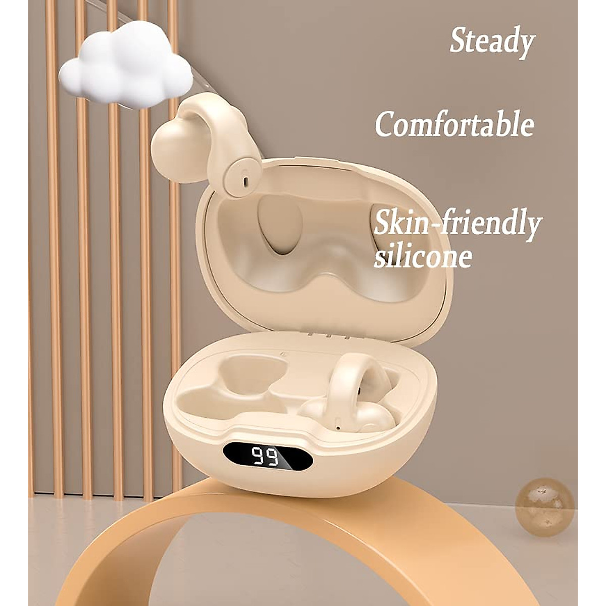 Loluka Ear Clip Bone Conduction Headphones Wireless Bluetooth Open Ear Headphones 68 hrs Playtime with Charging Case,Bluetooth 5.3 Workout Cycling Running Bone Conduction Headphoe Set