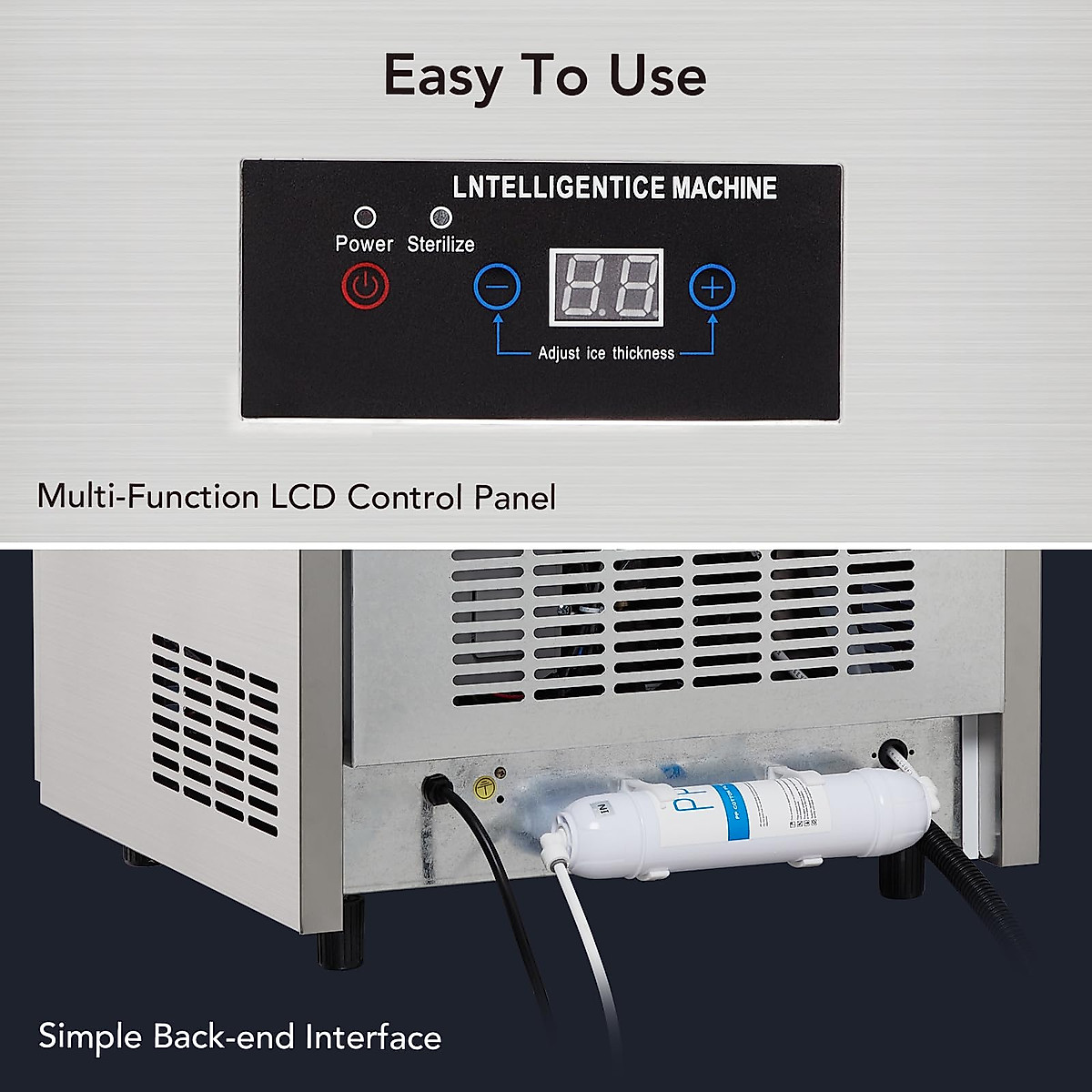 Commercial Ice Maker Machine 130lbs/24H, Stainless Steel Under Counter ice Machine with 30lbs Ice Storage Capacity, Freestanding Ice Maker(5 * 9 Ice Cube)