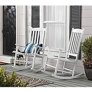 MicroMall Mainstays Outdoor Wood Porch Rocking Chair, White Color, Weather Resistant Finish