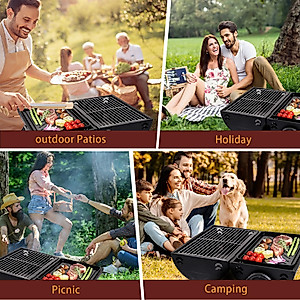 Supernal Portable Charcoal Grill,Tabletop Charcoal Grill,BBQ Grill for Outdoor Cooking Camping,Picnics,Backyard,Balcony-Black,2 Carbon Tank,2 Baking Net,1 Baking Pan