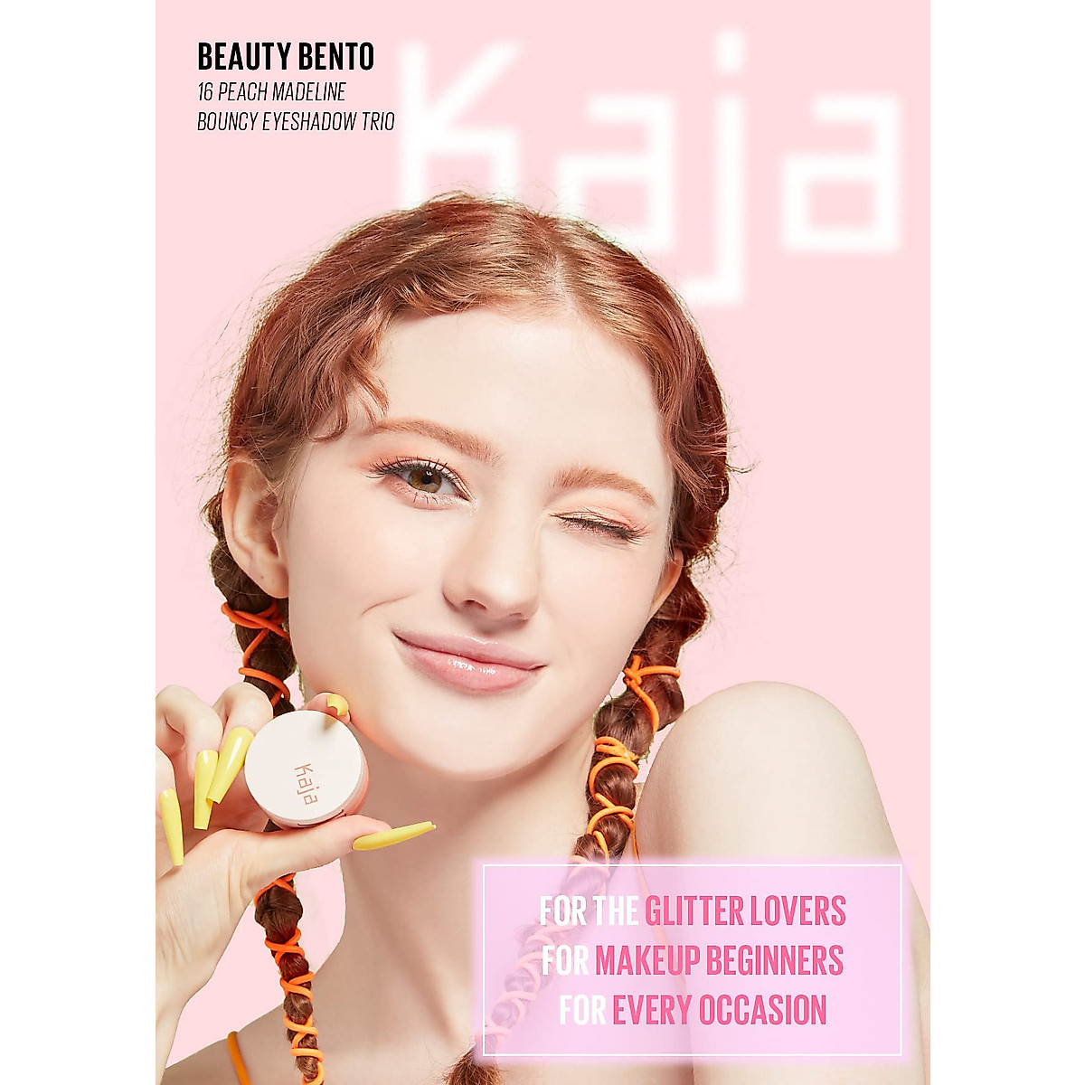 Kaja Beauty Bento Collection - Bouncy Eyeshadow Trio | 16 Peach Madeline | Nude Peach Tone | Vegan, Cruelty free