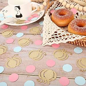 Whaline 300pcs Thanksgiving Little Pumpkin Confetti Glitter Gold Pumpkin Baby Shower Table Confetti Round Pink Blue Paper Dots for Thanksgiving Fall Gender Reveal Baby Birthday Supplies Table Decor