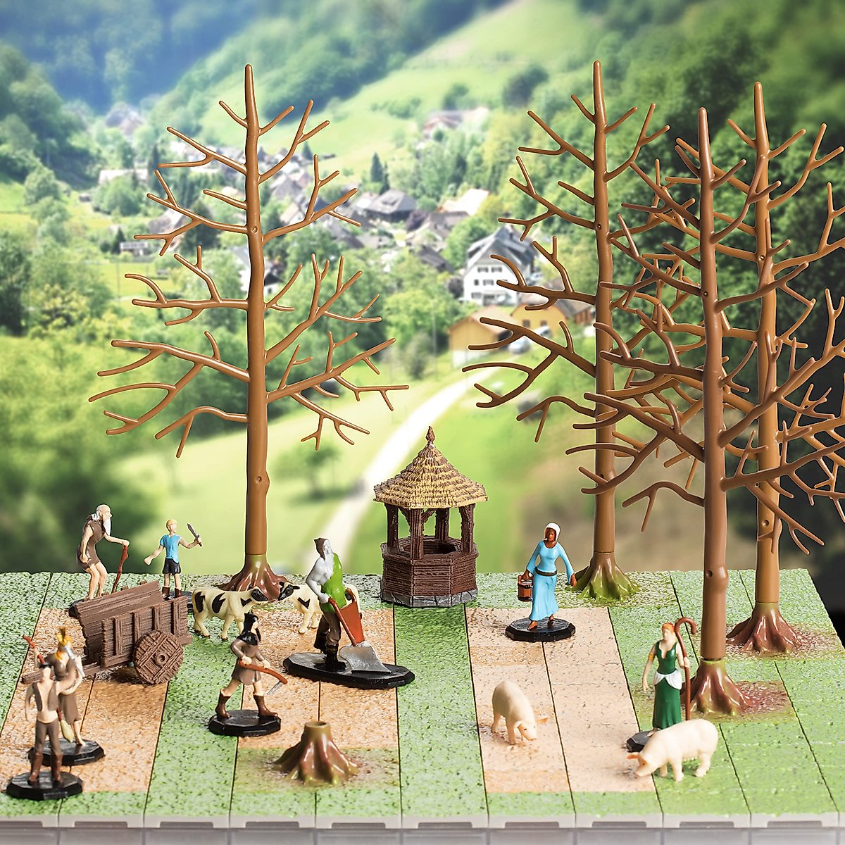 Monster Townsfolk Mini Fantasy Figures - 8pc Hand-Painted Peasant Non Player Character NPC Miniatures - 1" Hex-Sized Compatible with DND Dungeons Dragons Pathfinder, RPG Tabletop Games