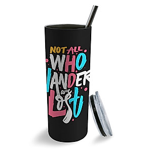 20 oz Water Bottle Coffee Mugs Not All Who Wander are Lost Water Bottles with Straw Thermo Coffee Mug Vintage Sublimation Cups 20 oz Skinny Gift for Employees