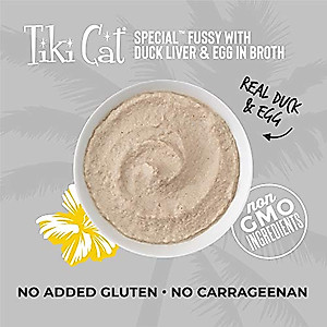 Tiki Cat Special Fussy Mousse, Duck Liver & Egg, Specially Formulated to Support Healthy Digestion, Function Wet Cat for Adult Cats, 2.4 oz. Pouch (Pack of 12)