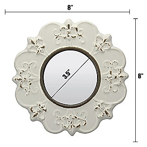 Stonebriar Decorative 8" Antique Off White Round Ceramic Accent Wall Mirror