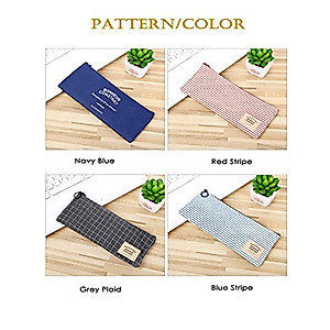 Canvas Pencil Holder 4 Pack Stripe Navy Pencil Case Colored Pencil Holder Organizer Plaid Cosmetic Makeup Bag Zipper Pouch for Kids Adults Girls Boys(Multicolor)