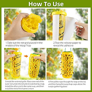 Sticky Fly Traps Outdoor Hanging,Fruit Fly Traps for Indoors,Wasp Trap Bee Traps Catcher,Yellow Jacket Trap,Flying Insect Trap,2 Pack Wasp Deterrent Killer Fly Insect Catcher with 4 Sticky Boards