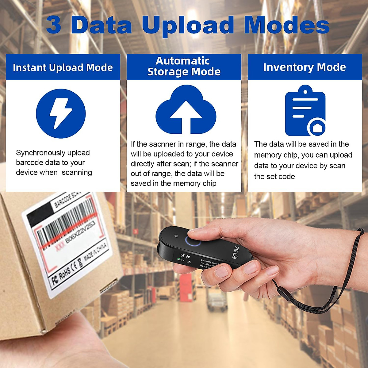 Mini 2D Bluetooth Barcode Scanner 2.4G Wireless Barcode Scanner, 2-in-1 Portable 1D 2D QR Code Scanner Work with iOS Android iPhone iPad Tablet Windows PC POS for Store Warehouse Inventory Library