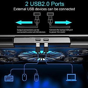 PPFK Laptop Fan Cooling Pad, RGB Laptop Cooler Pad with 5 Cooling Fans, Cooling Pad for Gaming Laptop 15-17.3 Inch, Laptop Cooling Stand with 5 Height Adjustable, 10 Modes Light & 2 USB Ports