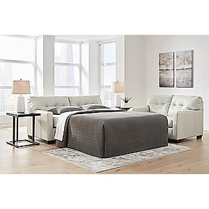 Signature Design by Ashley Belziani Modern 2-in-1 Tufted Leather Match Sofa Sleeper with Folding Gel Memory Foam Mattress, Full, White